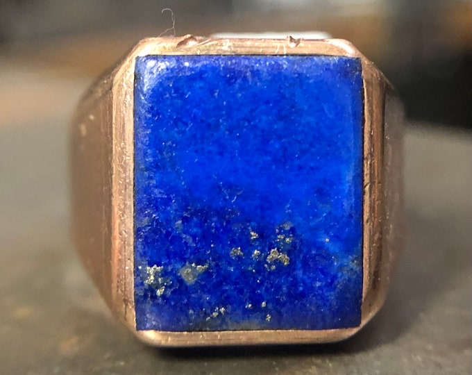 Lapis Lazuli Mens Signet Ring 14k Rose Gold Florentine Engraving - Etsy