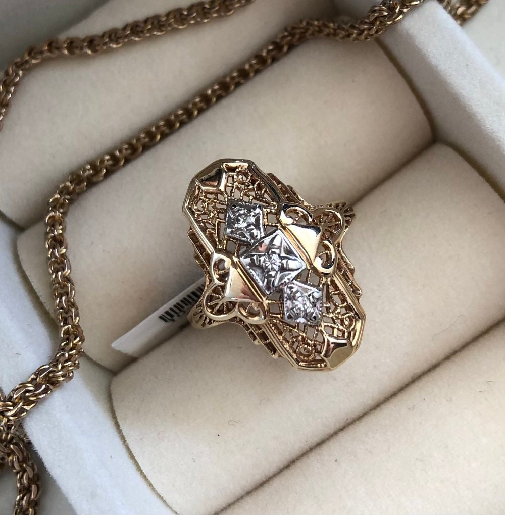 Yellow Gold Vintage Shield Ring - Etsy