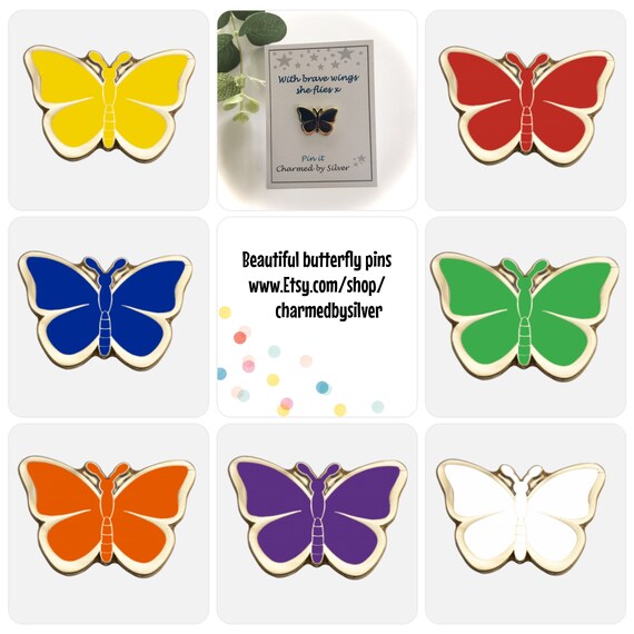 Beautiful Butterfly Enamel Pin Badge in Red Blue Green - Etsy