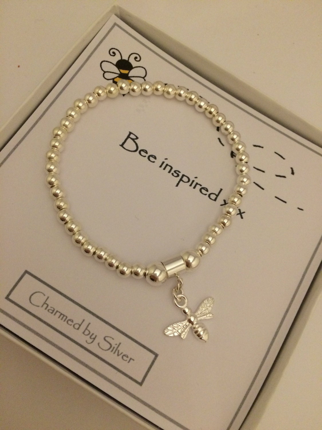 Sterling Silver Bee Charm Bracelet - Etsy UK