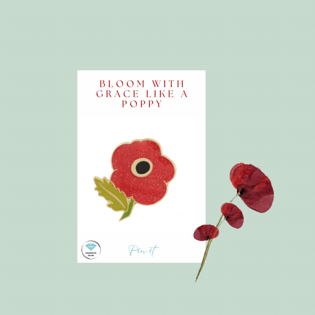 Glitter Red Poppy Enamel Pin Badge - Bloom With Grace Like a Poppy - Etsy
