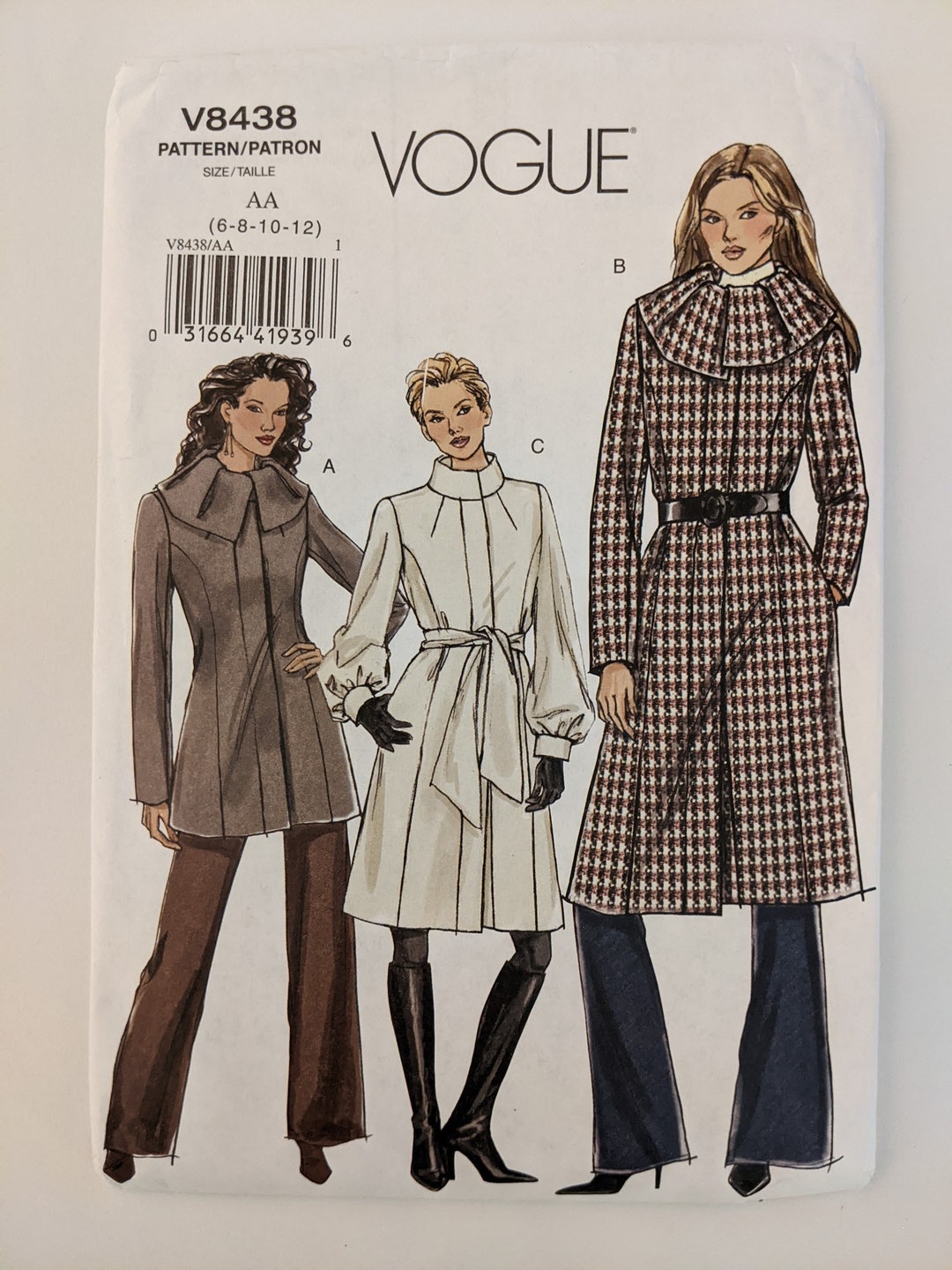 Uncut Vogue Pattern #V8438 - Misses Fall/winter Lined Coat - Sizes 6 ...