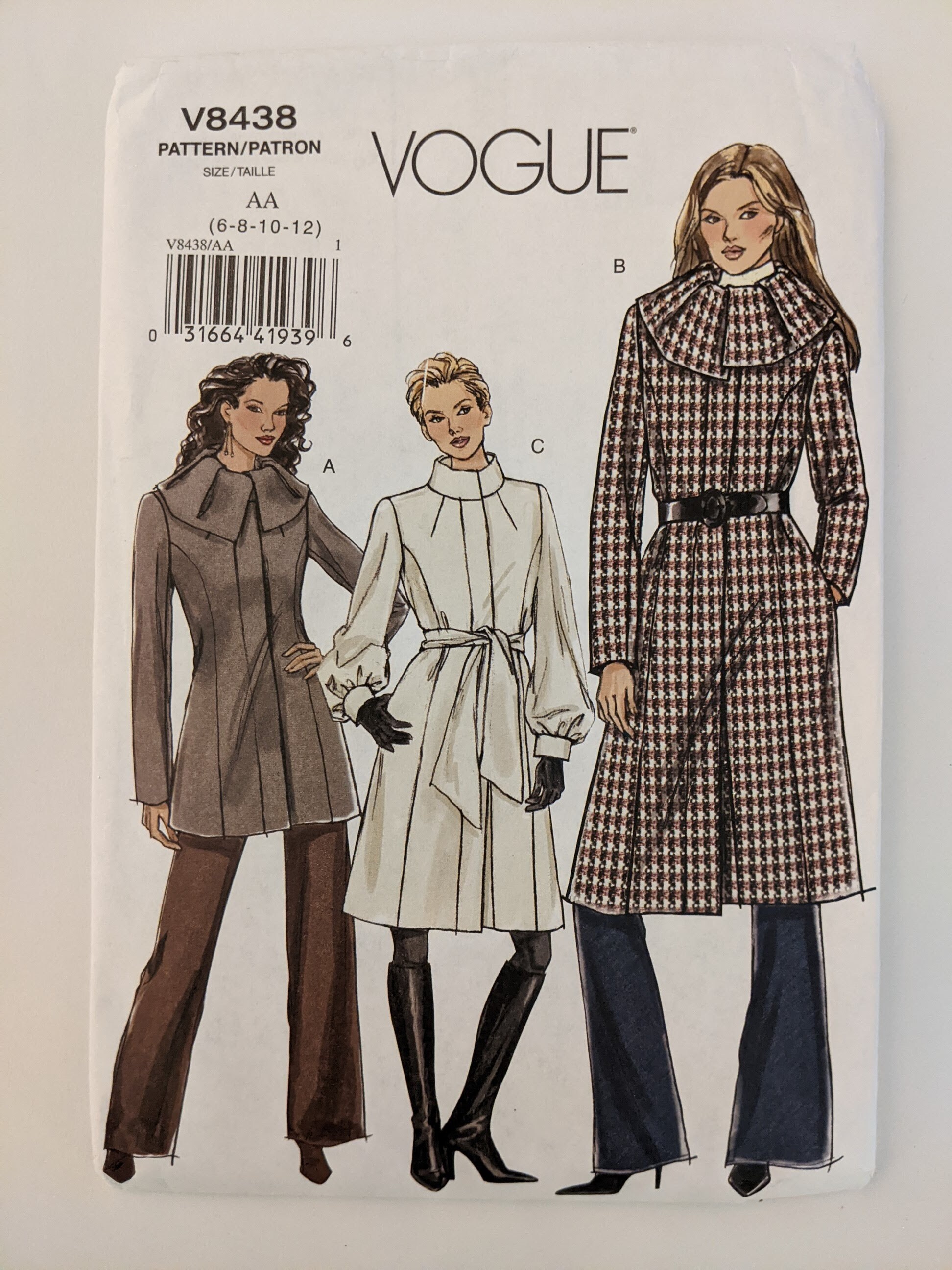 Uncut Vogue Pattern #V8438 - Misses Fall/winter Lined Coat - Sizes 6 ...