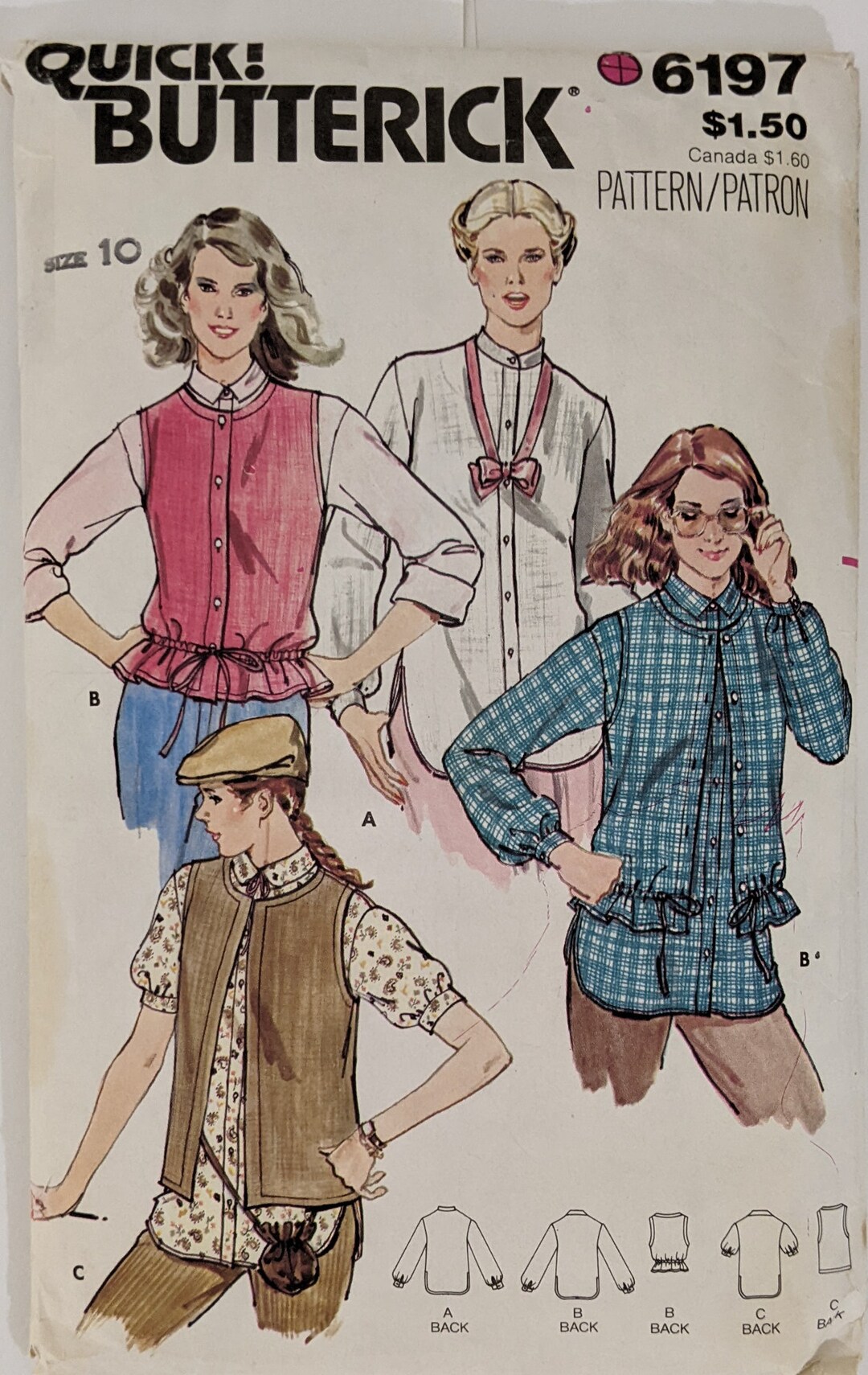 Vintage Cut Butterick Pattern #6197 - Misses Shirt, Vest and Bow Tie ...