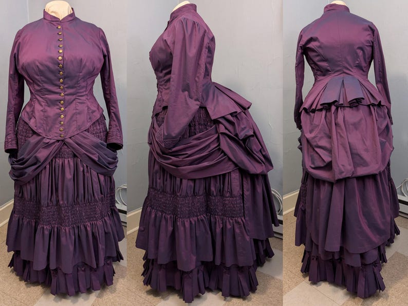1882 Victorian Day Dress - Eggplant Ruched & Pleated "shot Silk Taffeta ...