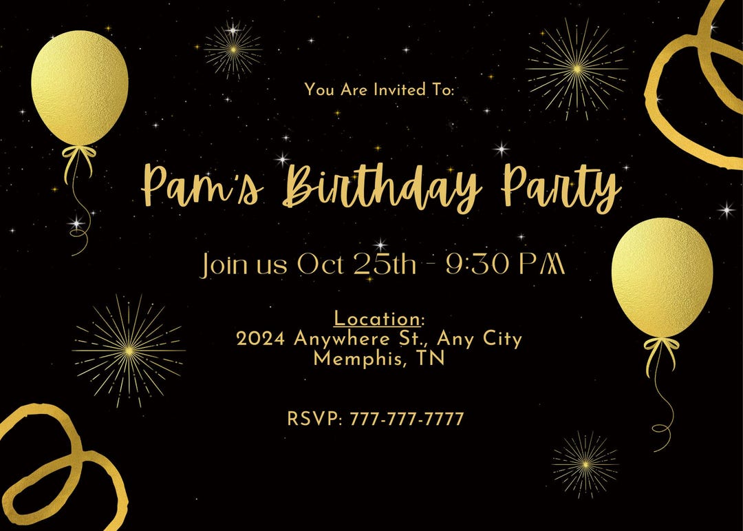 Digital Birthday Party Invitation Template Editable - Etsy
