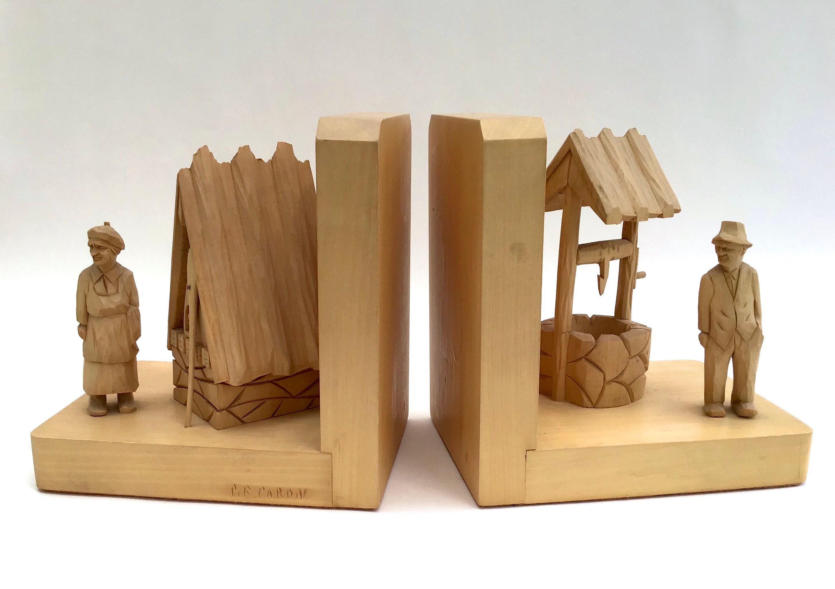 Hand Carved Bookends by Paul Emile Caron Quebec Original - Etsy UK