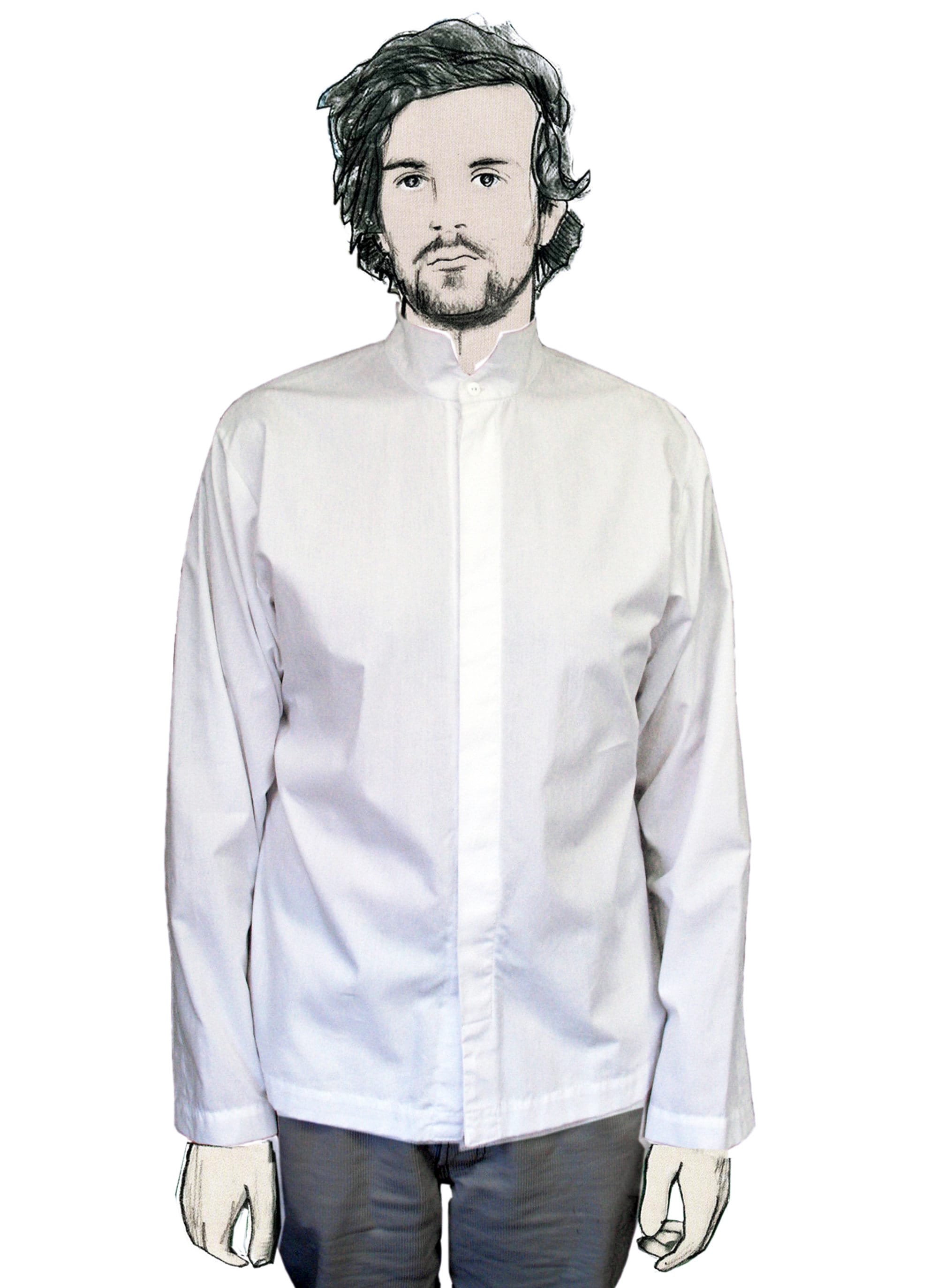 SHIRT stand-up collar hidden buttons, sleeves with slits