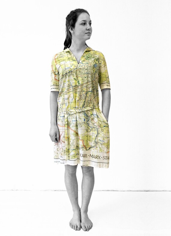Karl-marx-stadt Dress With Belt Sailor Collar G.D.R. Map - Etsy