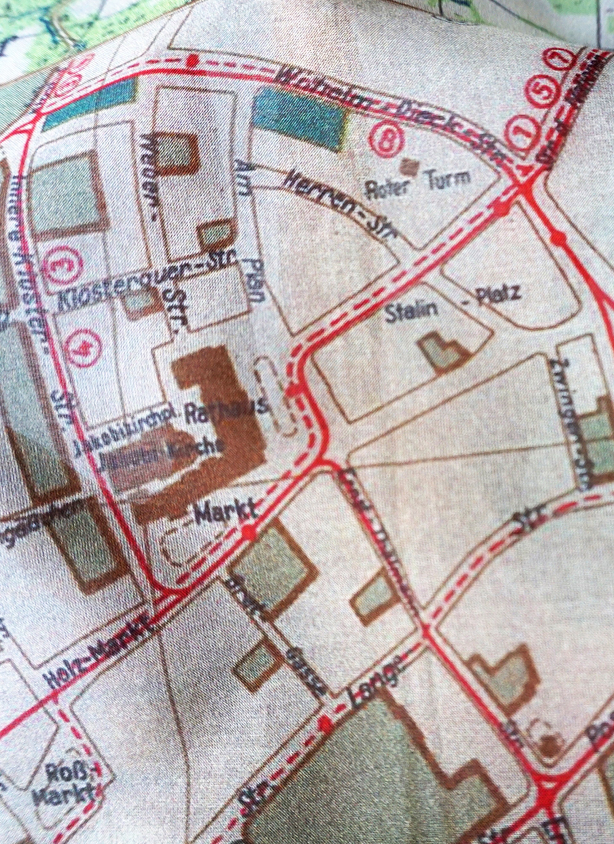 KARL-MARX-STADT Map Scarf, cotton and silk, 1960 years