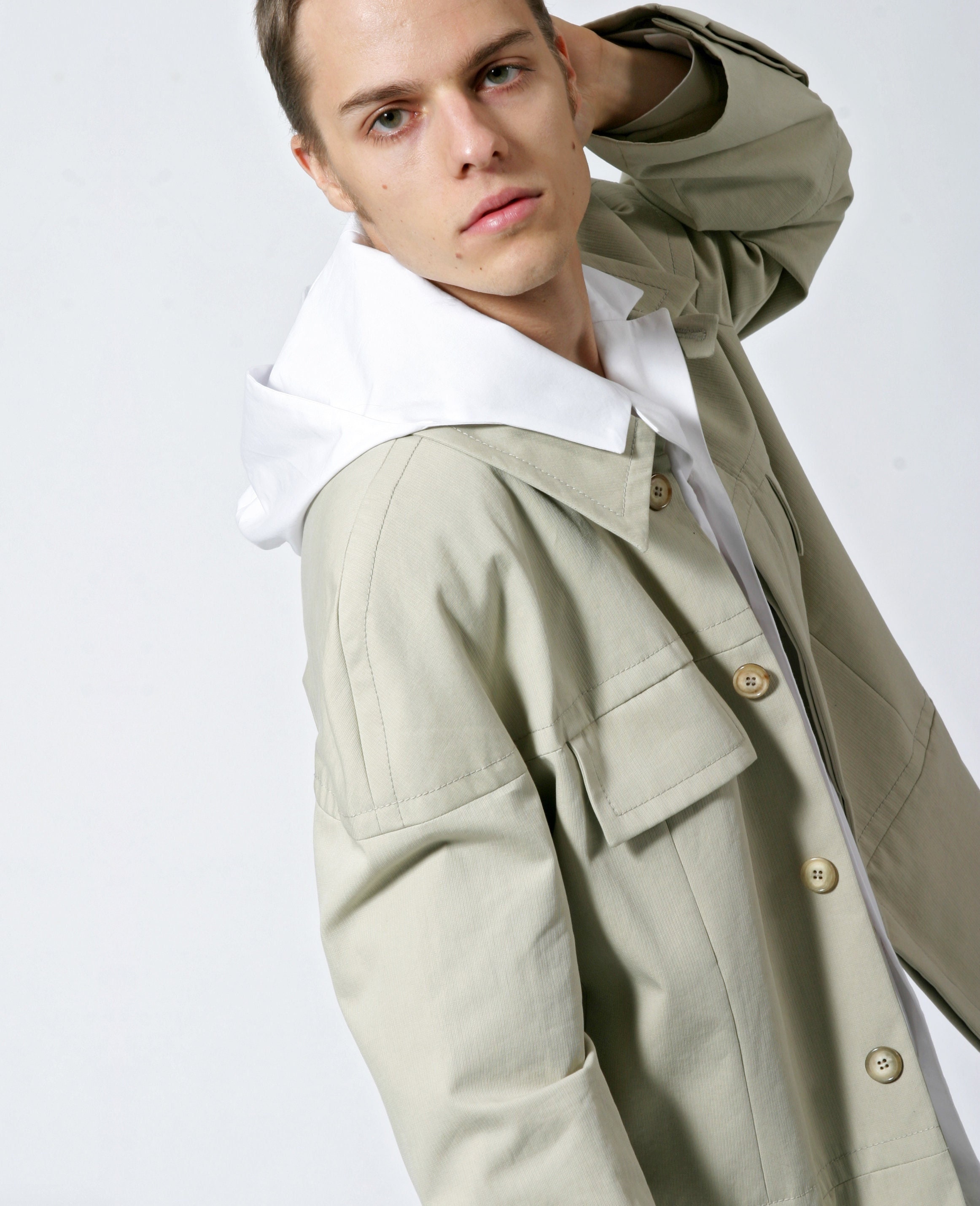 MEN JACKET with overlapping shoulders, concealed closure
