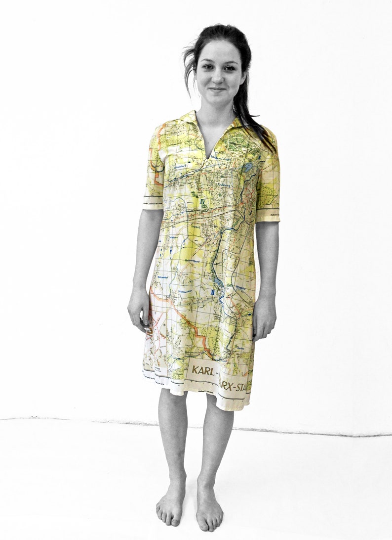 Karl-marx-stadt Dress With Belt Sailor Collar G.D.R. Map - Etsy