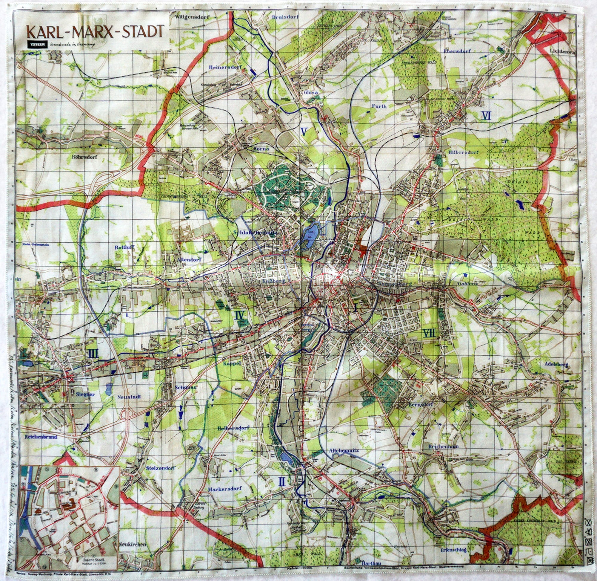 KARL-MARX-STADT Map Scarf, cotton and silk, 1960 years