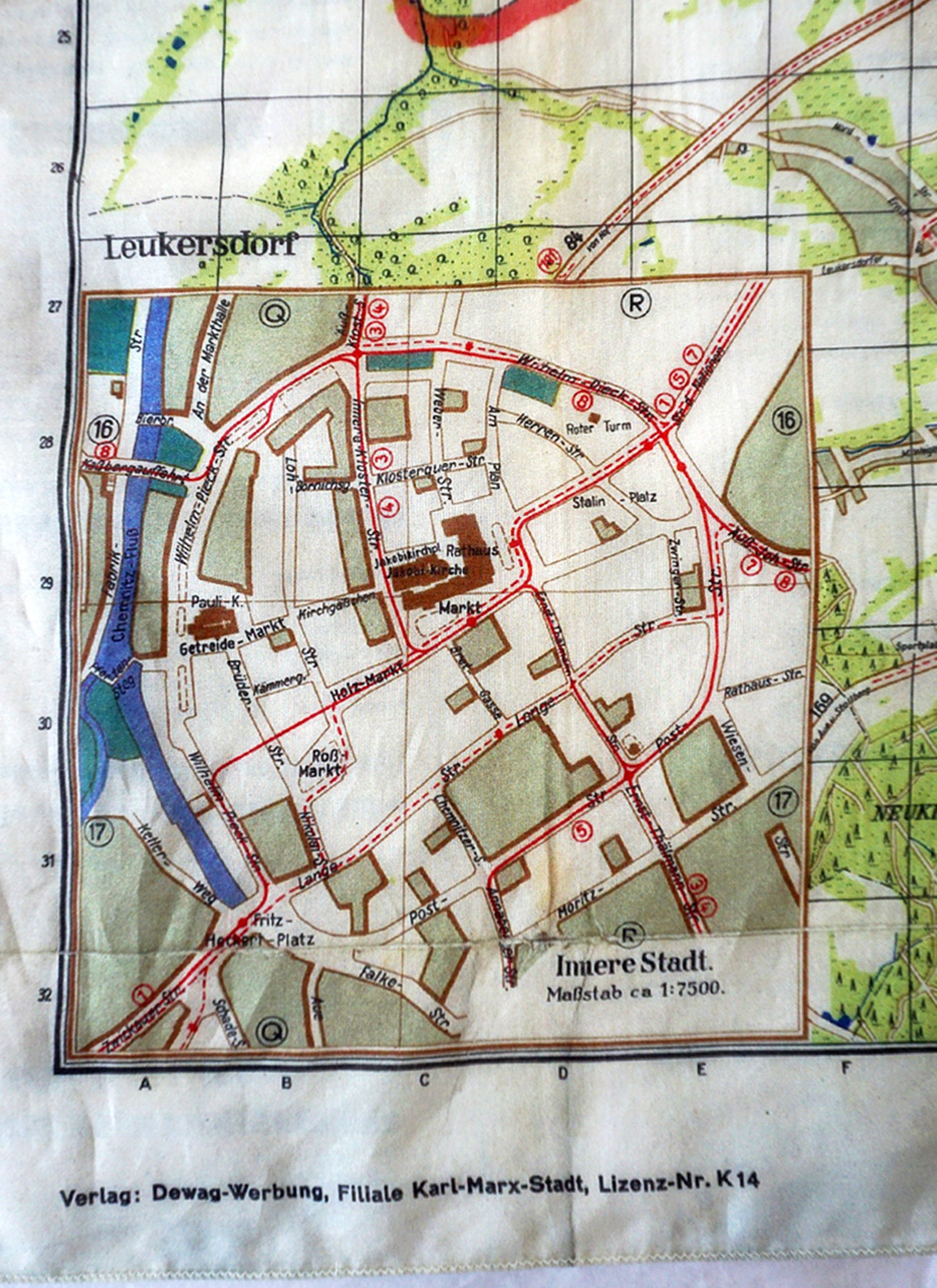 KARL-MARX-STADT Map Scarf, cotton and silk, digital print, 1960 years