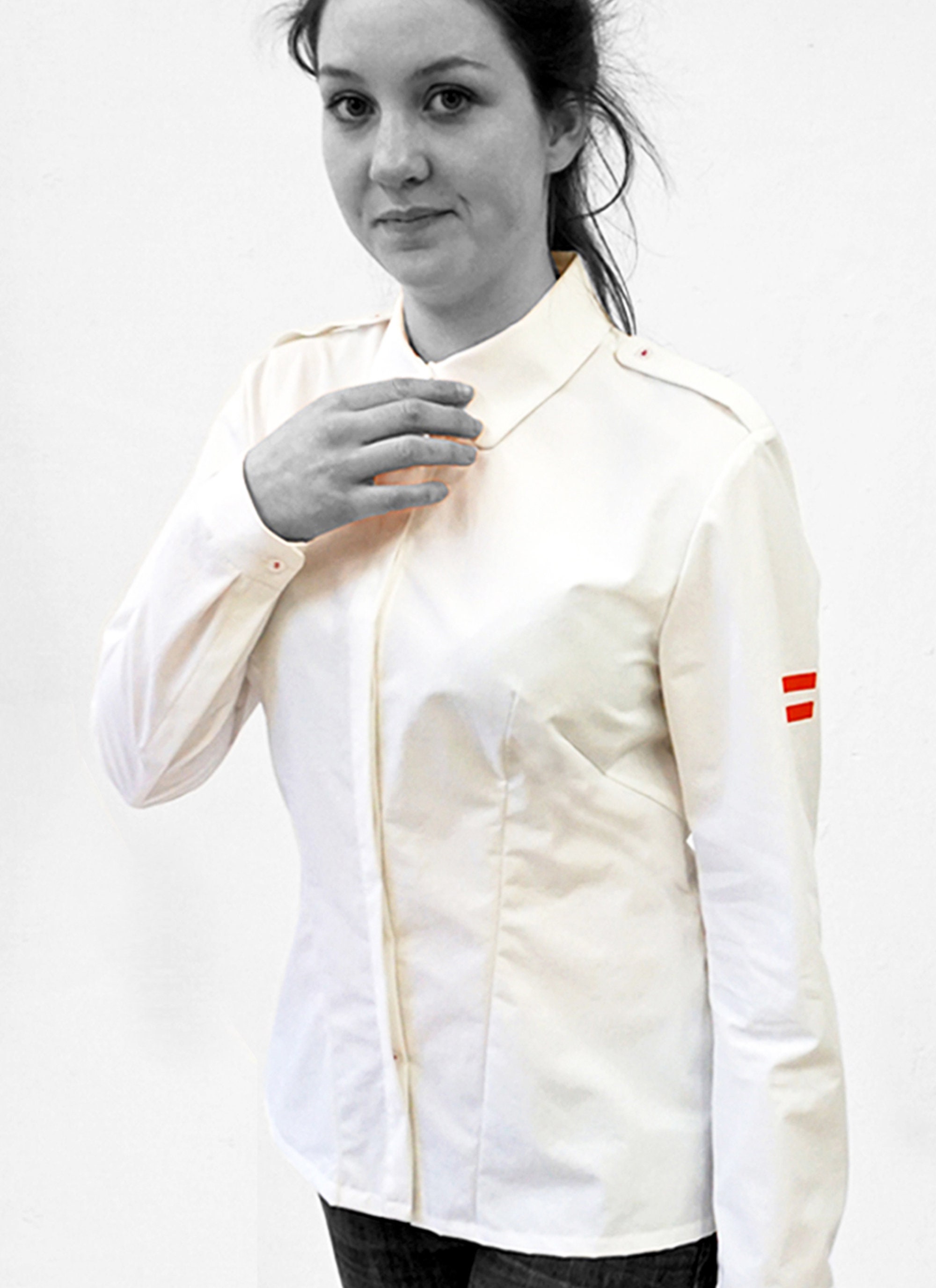 fitted BLOUSE with shoulder flaps and concealed buttons, screen print ...