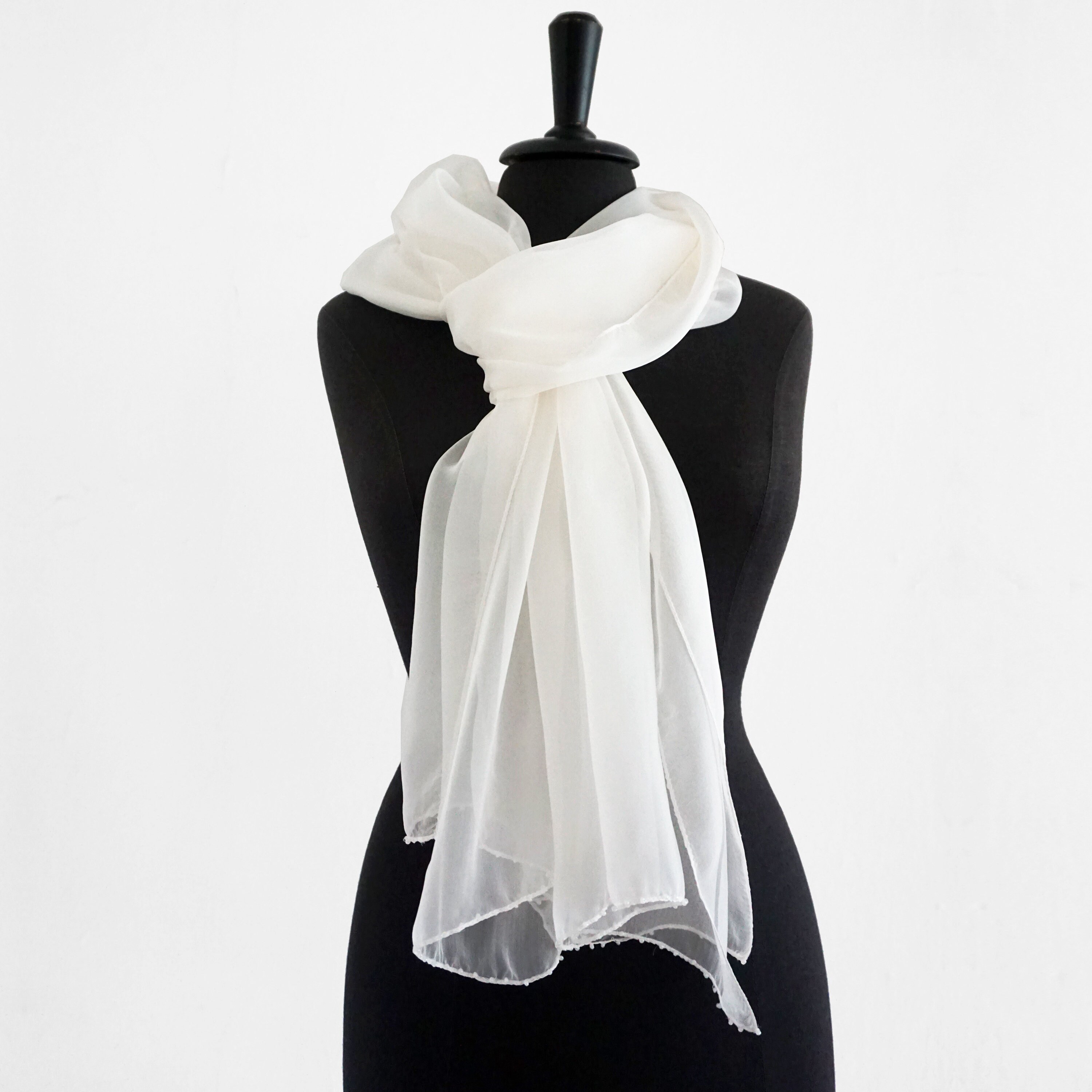 SILK CHIFFON SCARF embroidered with beads