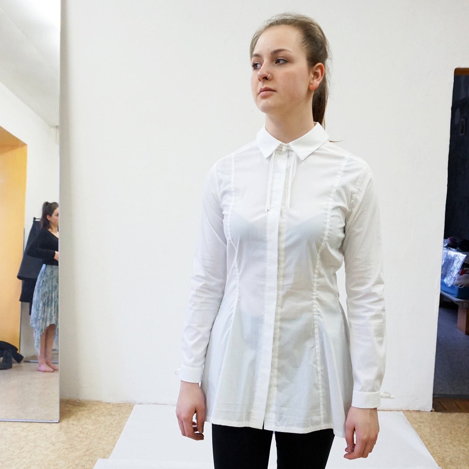 Long Tailored Blouse With Chinese Button and Hidden Buttons in White ...