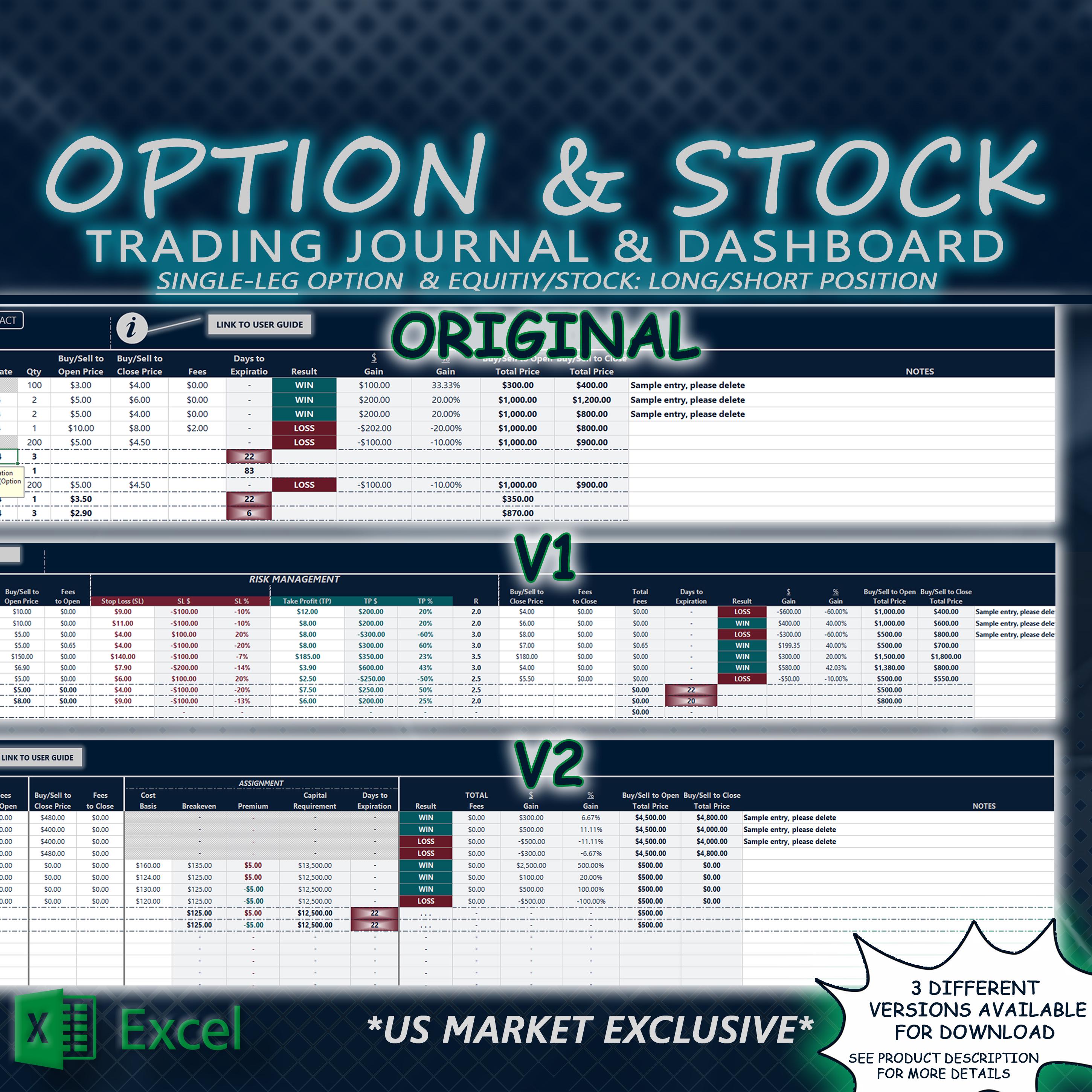 EXCEL | OPTION and STOCK Trading Journal and Dashboard Single Leg ...