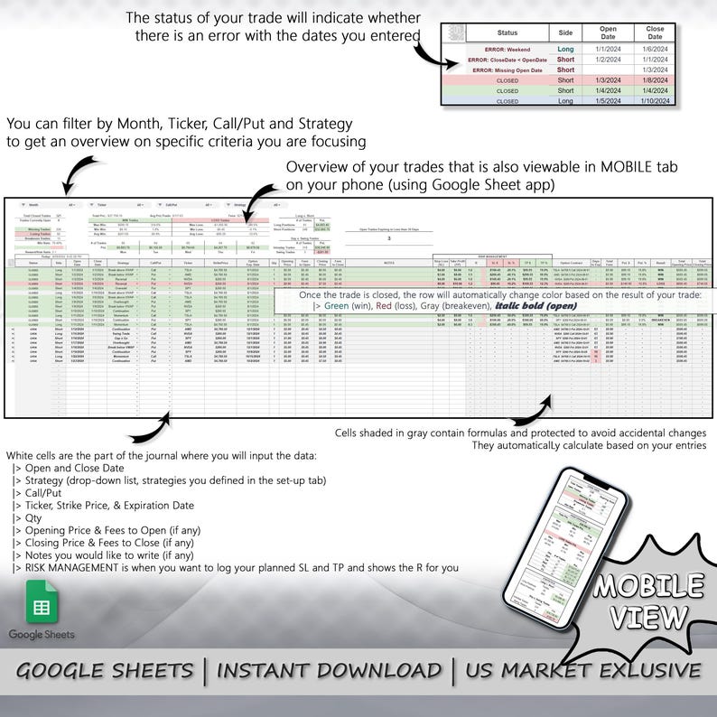 GOOGLE SHEET | Entry Level Option Trading Journal and Dashboard ...