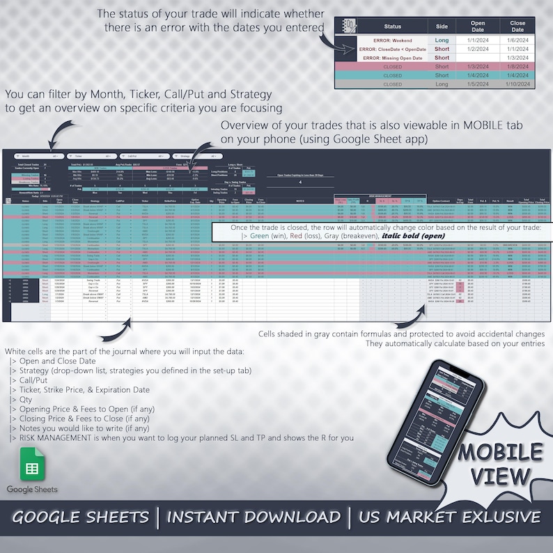 GOOGLE SHEET | Entry Level Option Trading Journal and Dashboard ...