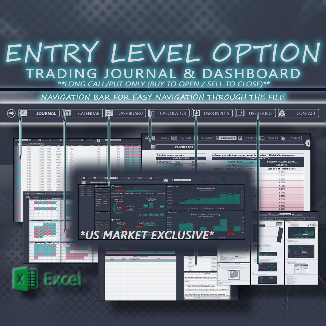 EXCEL | PREMIUM Entry Level Option Trading Journal & Dashboard Finance ...