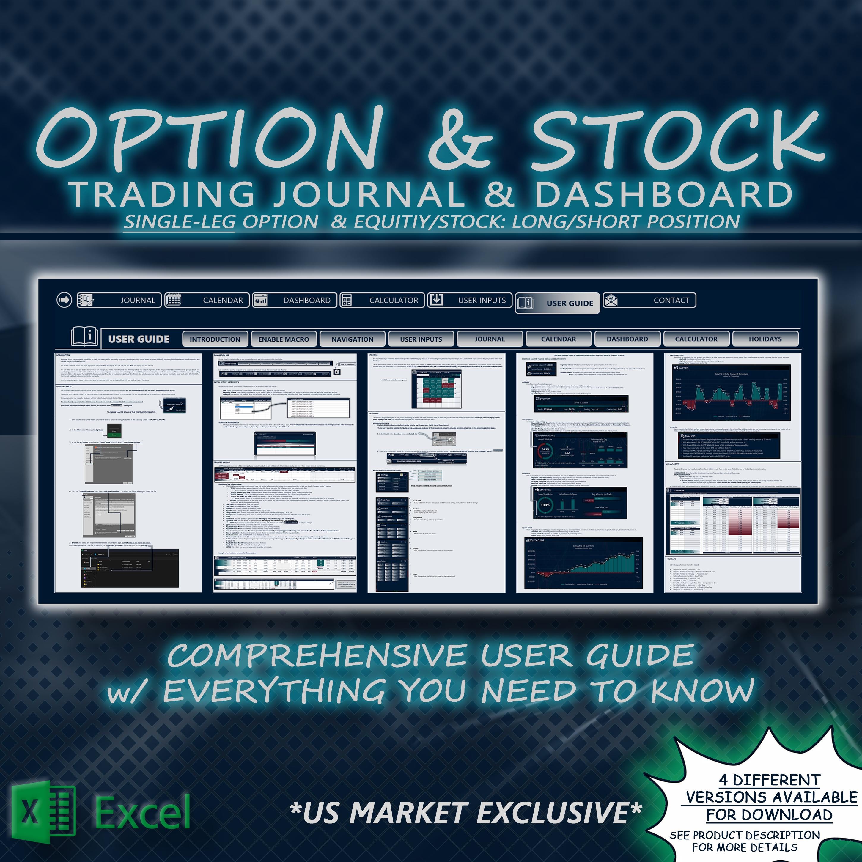 EXCEL | OPTION and STOCK Trading Journal and Dashboard Single Leg ...