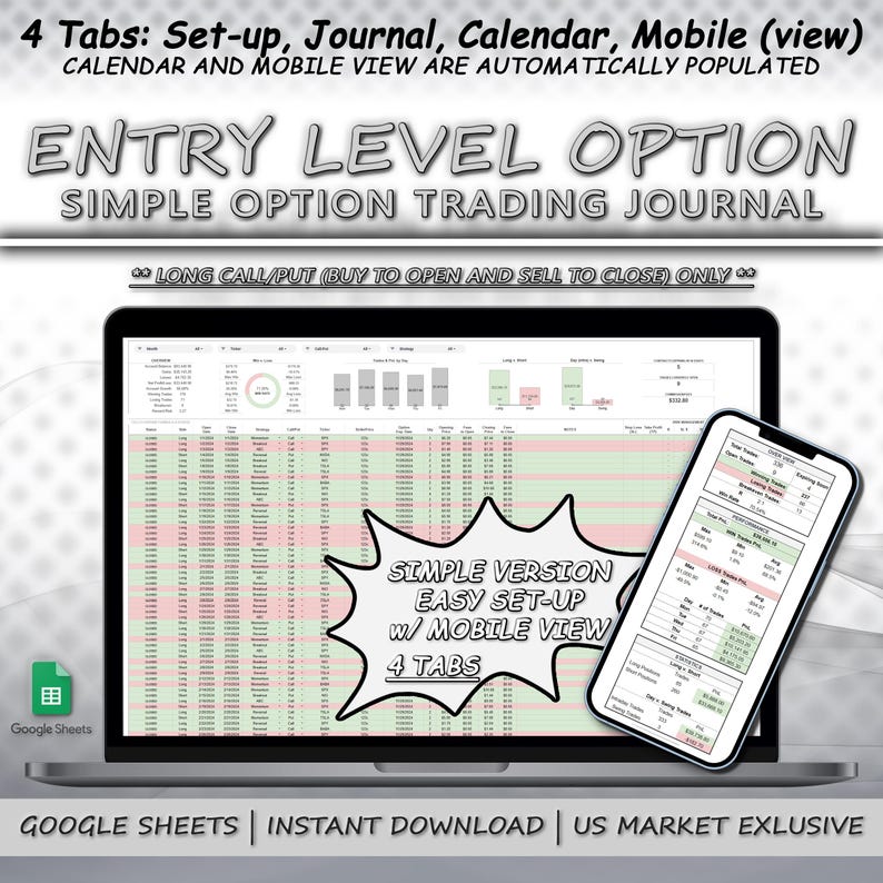 GOOGLE SHEET | Entry Level Option Trading Journal and Dashboard ...
