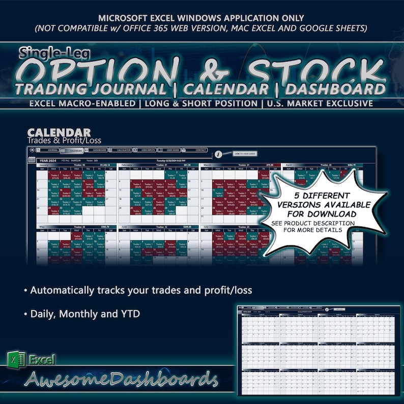 Option Stock Trading Journal Tableur Tableau de bord Mesures Analyse ...
