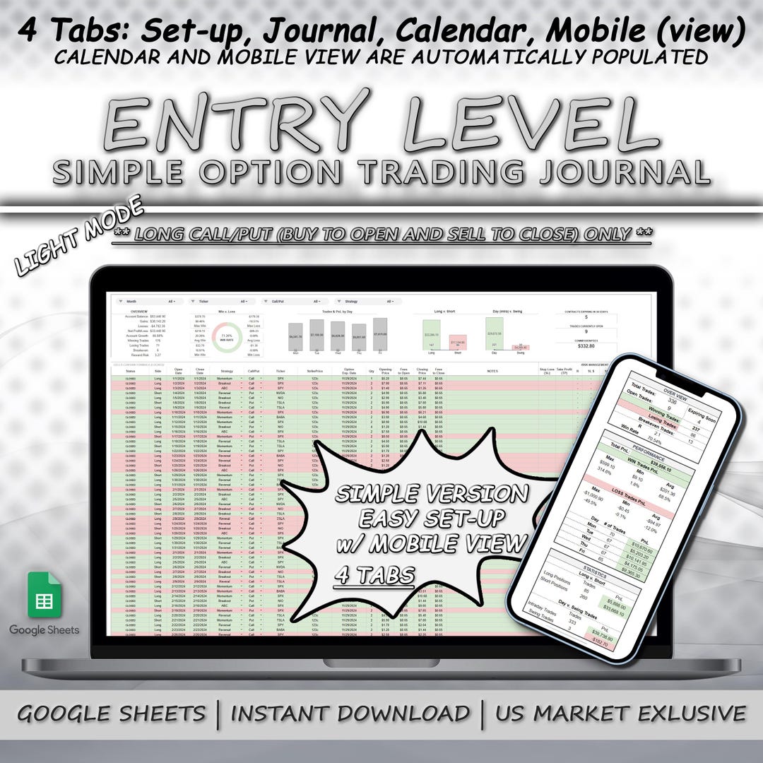 Google Sheet Simple Trading Journal W/mobile View Option Trading ...