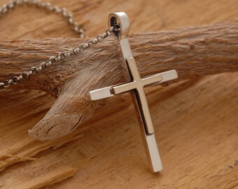 Gold and Silver Double Cross Necklace Unisex Religious | Etsy