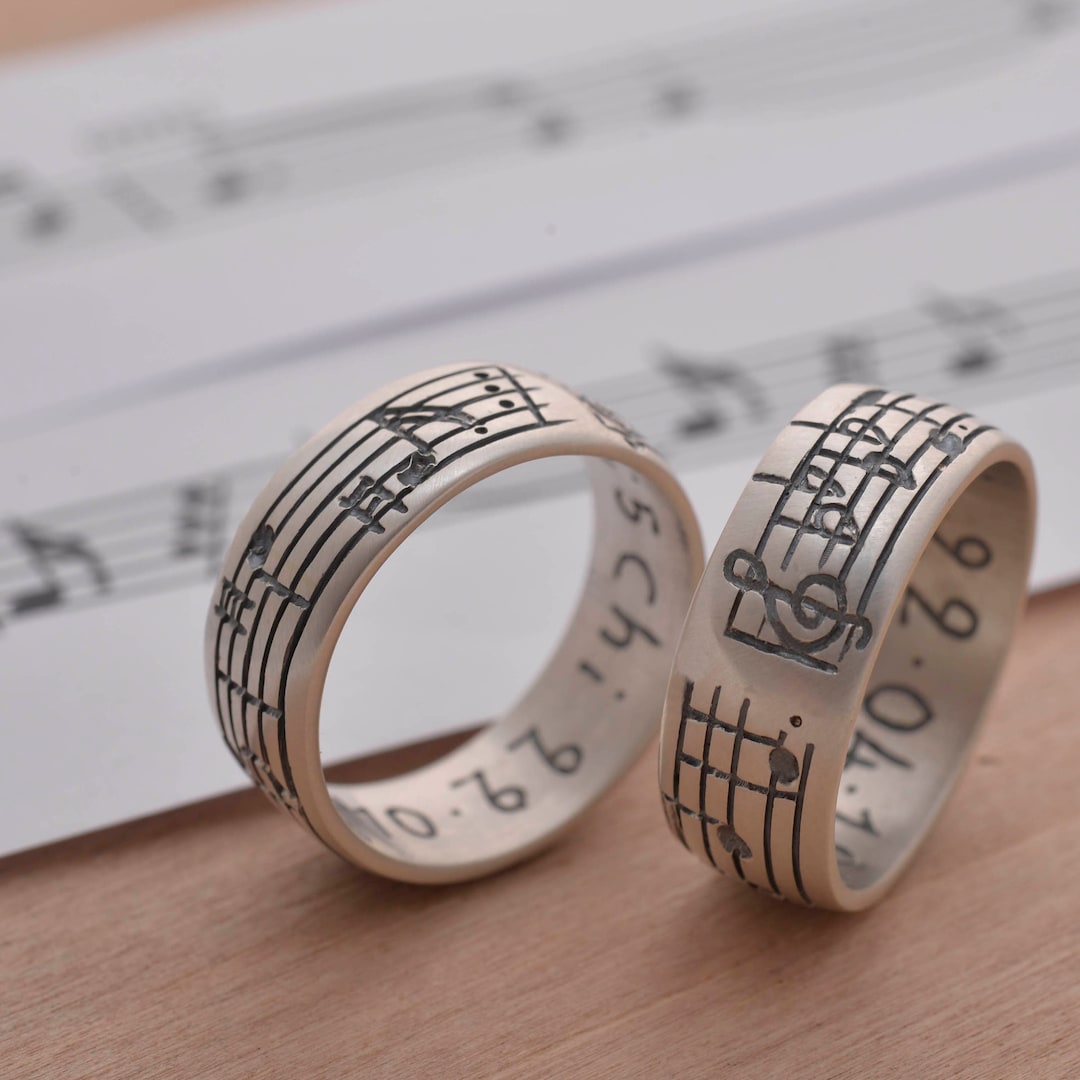 Customized Music Wedding Band Set, Your Favorite Song Ring Set ...