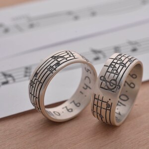 Customized Music Wedding Band Set, Your Favorite Song Ring Set ...