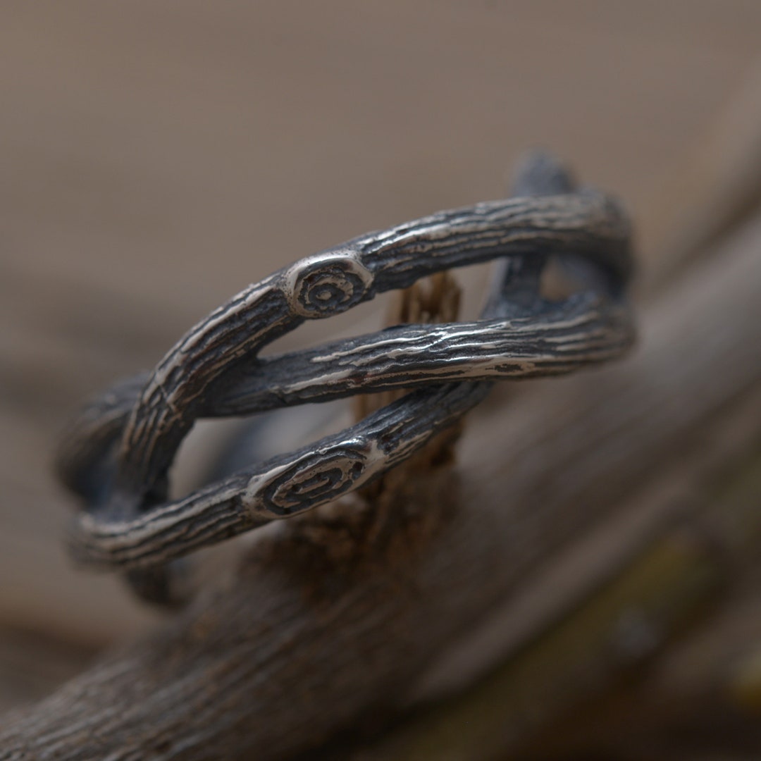 Three Branches Ring, Sterling Silver Twisted Twigs Band, Forest Lovers ...