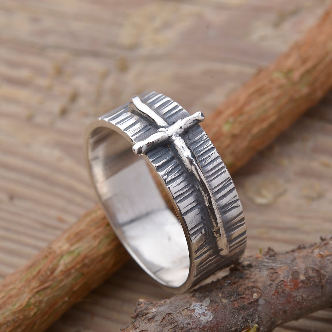 Cross Ring for Men, Sterling Silver Christian Band Ring, Gift of Faith ...