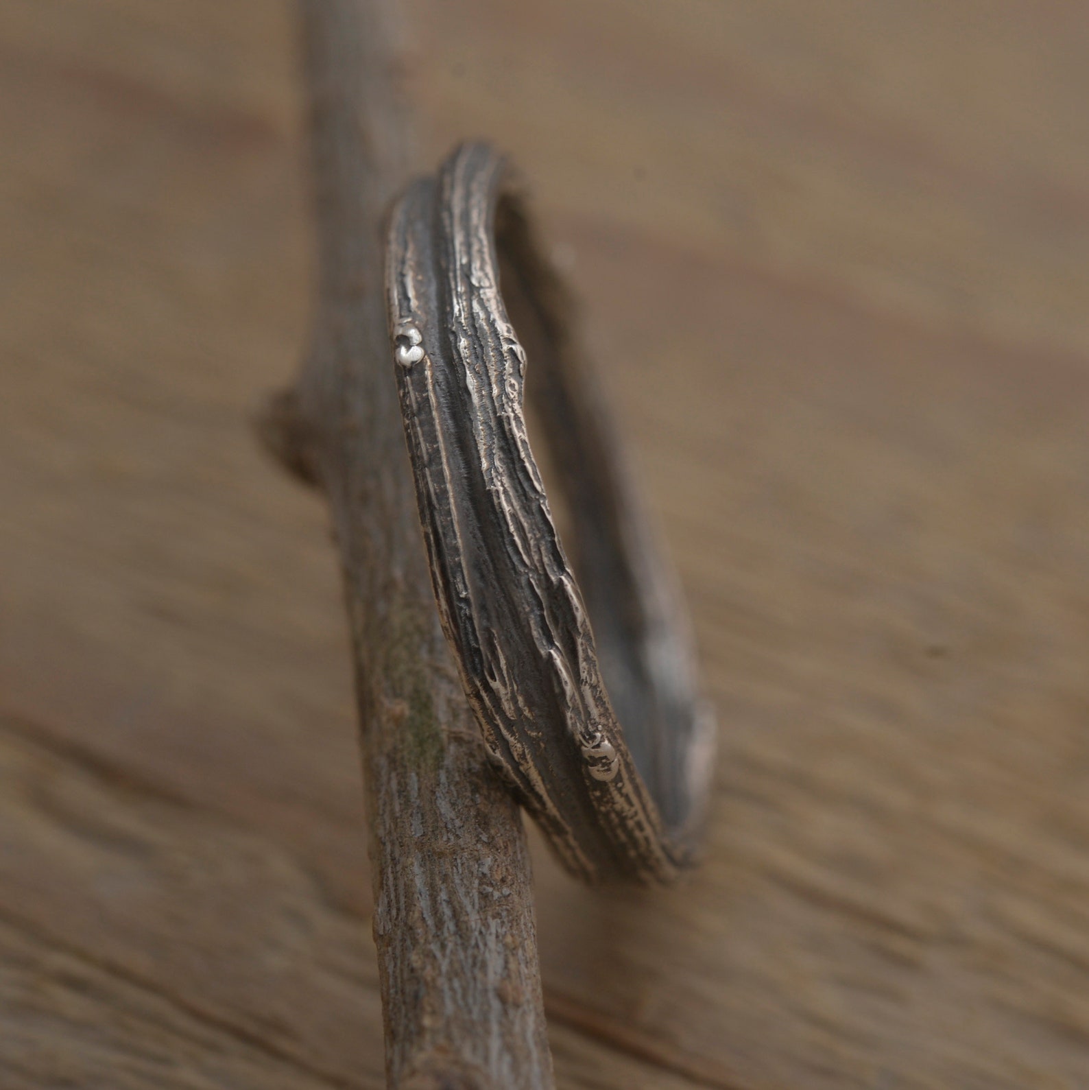 Tree Bark Band Sterling Silver Twig Ring DA382 | Etsy