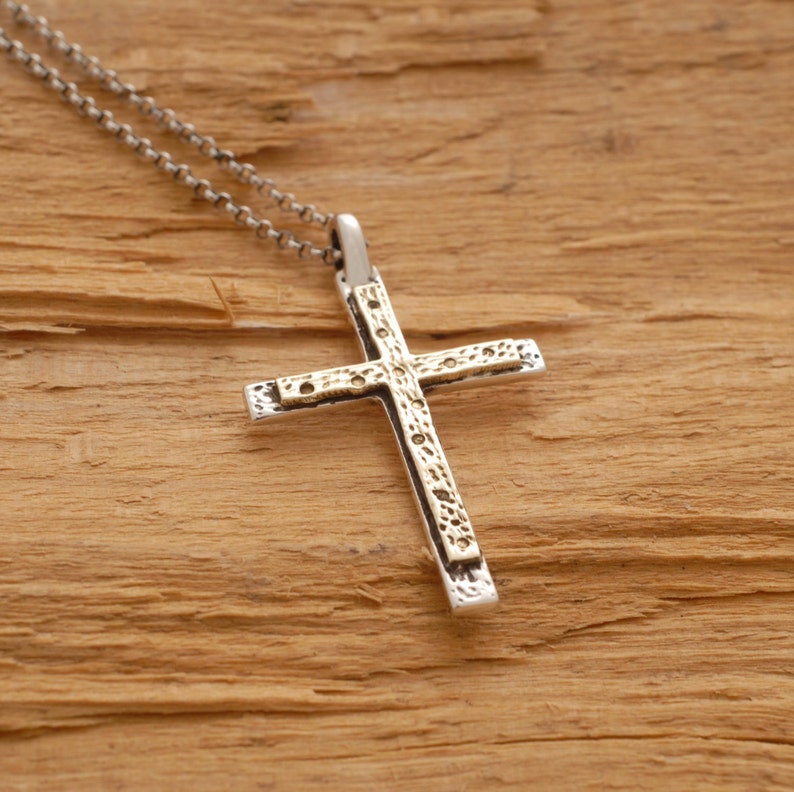 Gold and Silver Double Cross Necklace Unisex Religious - Etsy