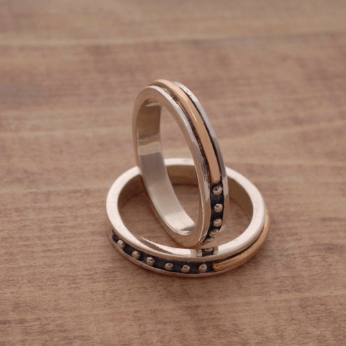 Couples Wedding Bands Silver Gold Matching Wedding Band Set | Etsy