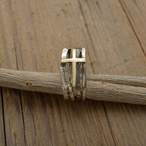 Mens Cross Ring, Sterling Silver & 14KT Gold Twig Ring, Gift of Faith ...