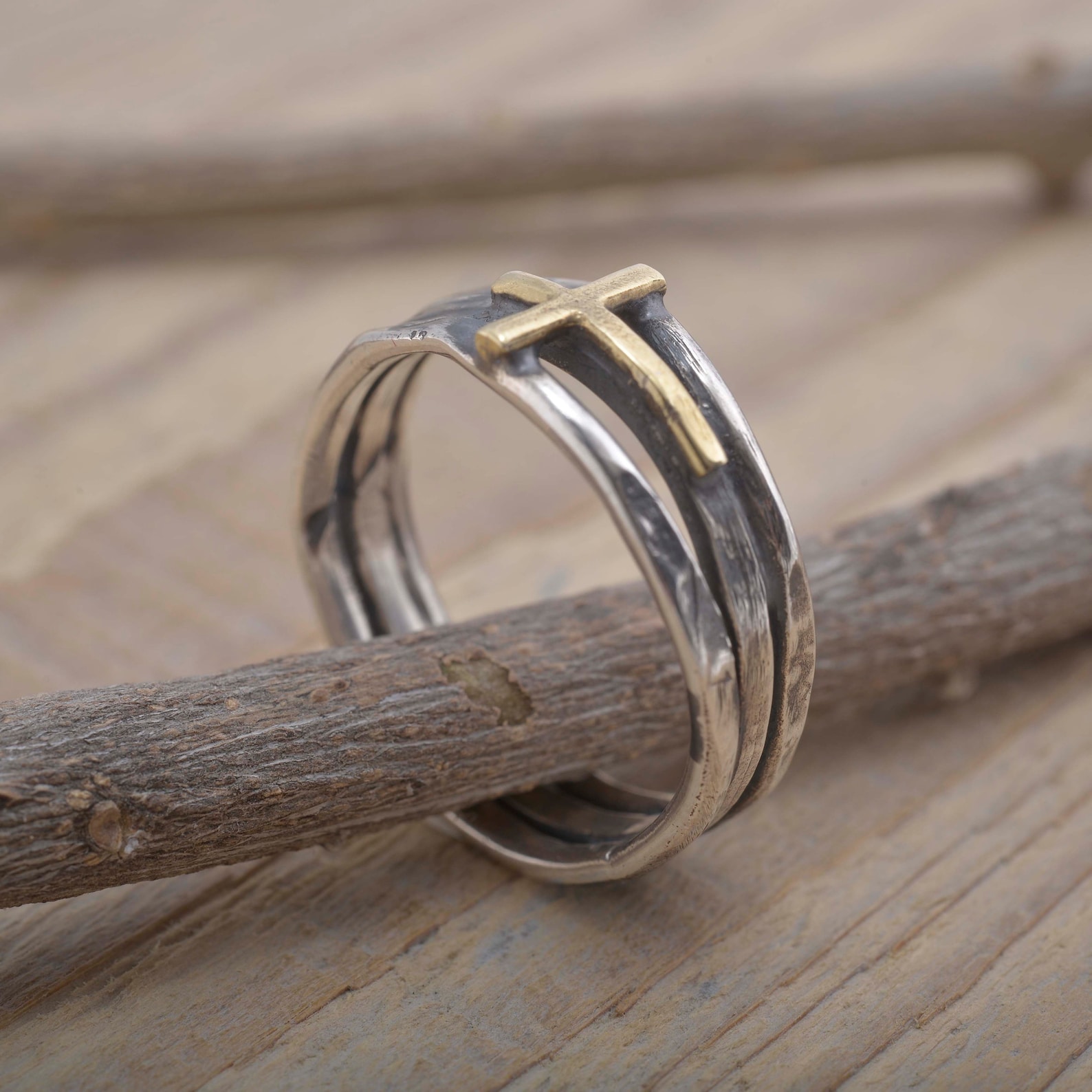 Womens Cross Ring Sterling Silver & Gold 14KT Ring of Faith | Etsy