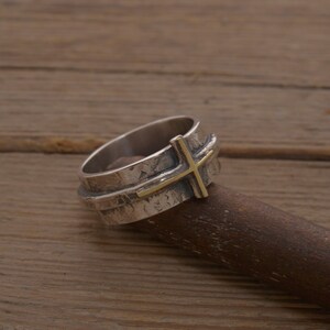 Christian Ring for Men, Cross Ring in Sterling Silver and 14KT Gold ...