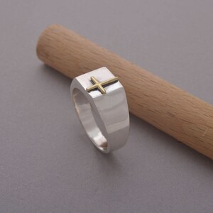 Cross Ring for Men, Sterling Silver and 14KT Gold Mens Ring, Christian ...