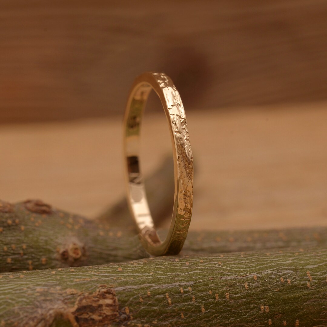 Women's 14kt Gold Tree Bark Ring, Solid Gold Twig Band, 2mm Wide, DA5 ...