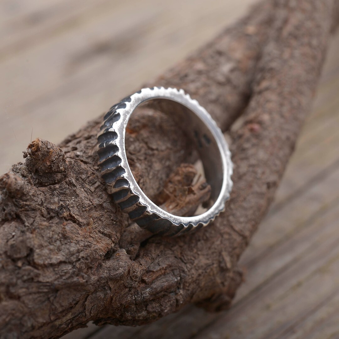 Herren Baumrinde Ring, Sterling Silber Band Personalisiert mit Gravur ...