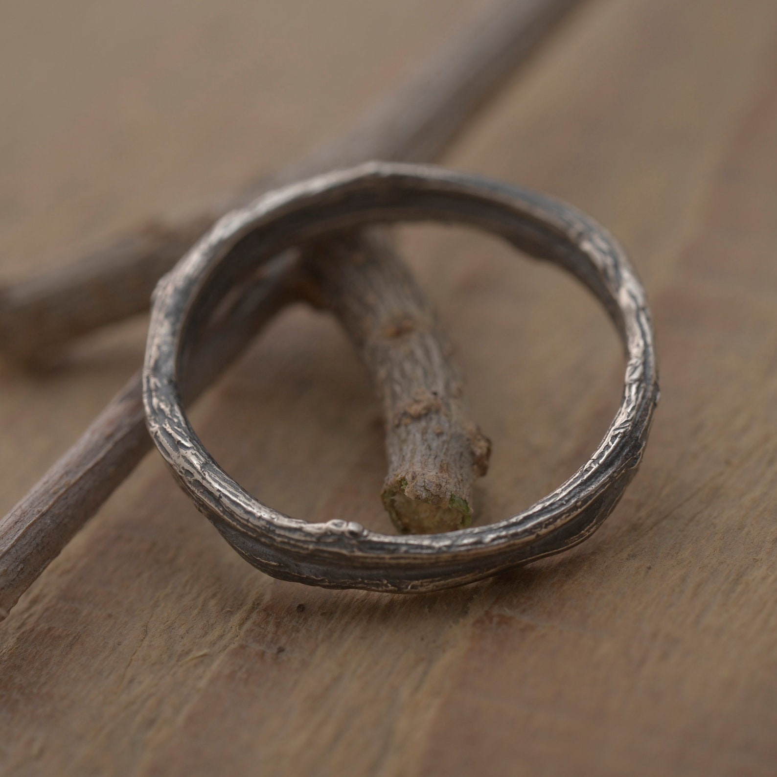 Tree Bark Band Sterling Silver Twig Ring DA382 | Etsy
