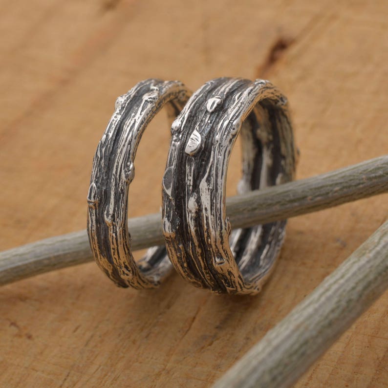 Twig Wedding Band Set Tree Branch Matching Bands Sterling - Etsy