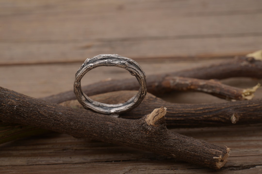 Tree Branch Ring for Men, Twig Sterling Silver Mens Band Ring, Nature ...