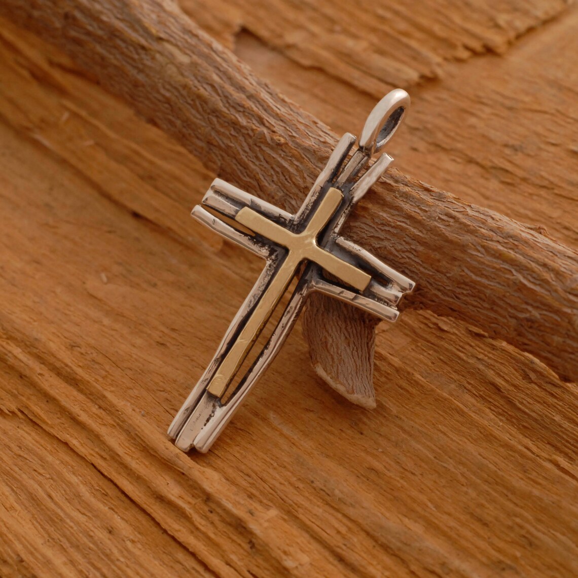 Rustic Gold and Silver Cross Necklace Mens Twig Cross - Etsy
