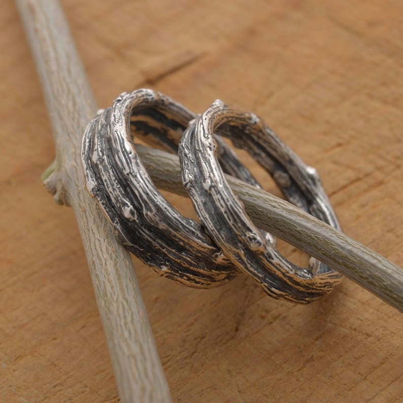 Twig Wedding Band Set Tree Branch Matching Bands Sterling - Etsy