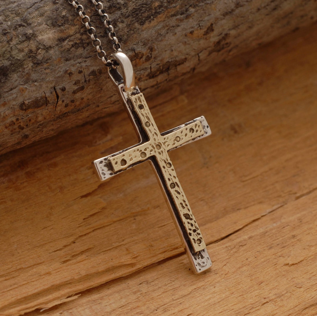 Gold and Silver Double Cross Necklace Unisex Religious - Etsy