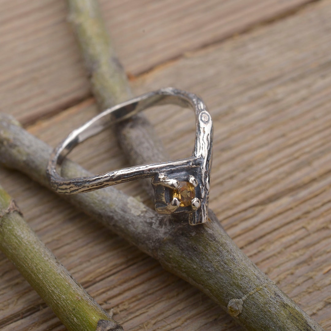 Citrin Ast Ring Sterling Silber Baumrinde Versprechen Ring - Etsy.de